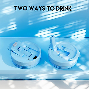 Meoky 32 oz Tumbler with Handle and Flip Straw, 100% Leakproof Tumbler with Lid and Straw, Stainless Steel Insulated Cup, Cupholder Friendly, Keeps Cold for 24 Hours (Sky)