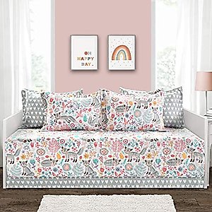 Lush Decor Pixie Fox 6 Piece Daybed Cover Set, Gray & Pink, 39"x75"