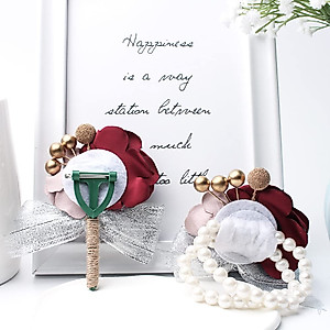 WANLIAN Wrist Corsage,Corsage and Boutonniere Set Bridesmaid Wedding Flower Corsages And Hand Flower Set of 2 for Wedding Prom Party (Red)