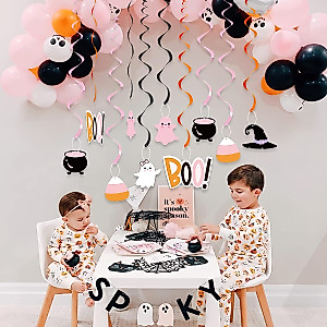 20Pcs Halloween Party Hanging Swirl,Cute Pink Ghost Sugar Bat Boo Ceiling Hanging Streamers for Halloween Baby Shower,Kids Halloween Birthday Themed Party,Halloween Party Swirl Decorations