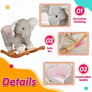 SpecialYou Baby Rocking Horse Wooden Rockers with Seat Elephant Rocking Horse Ride Plush Stuffed Animals Toy -Set of 2, Boy Girl Kids Ride on Toys for 10 Months to 3 Years Old, 25" Lx10 Wx16 H, Gray