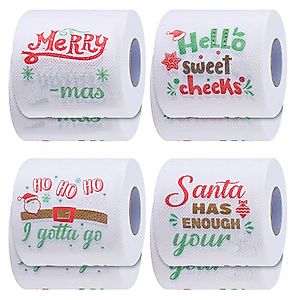 Cholemy 8 Rolls Merry Christmas Toilet Paper Funny Santa Claus Toilet Paper Fun Gag Gifts Christmas Stocking Stuffers for Xmas Party, White Elephant, Bathroom Decor, 3 Ply 4 Style