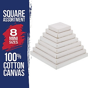 U.S. Art Supply Mini Stretched Canvas 10-Ounce Primed Square Assortment (8-Canvases Square inch Sizes - 1-1/2", 2", 2-1/2", 2-3/4", 3-1/4", 3-5/8", 4", 4-1/2")