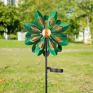 MUMTOP Solar Wind Spinner Metal Stake - 36 Inch Peacock Multi Color Changing LED Solar Powered Glass Ball for Garden Yard Lawn Outdoor Decor