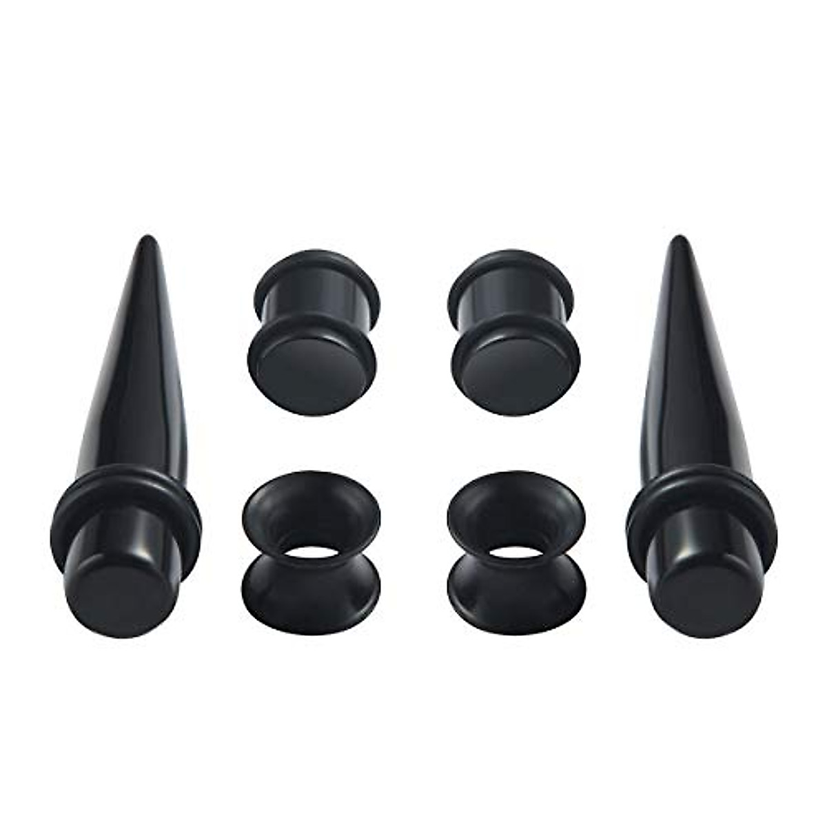 JDXN Acrylic Ear Stretching Kit Tapers Plugs Silicone Tunnels Gauges Expander 14G-00G Jewelry 50 Pieces Set (black)