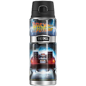 Back To The Future Delorian Flames And Lightning THERMOS STAINLESS KING Stainless Steel Drink Bottle, Vacuum insulated & Double Wall, 24oz
