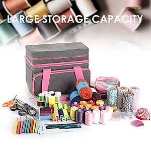 CraftGenes Sewing Storage Organizer, 3 Layers Large Sewing Storage Bag for Sewing Supplies with 2 Detachable Pouches, Sewing Box for Spool Thread, Sewing Tool(Bag Only)