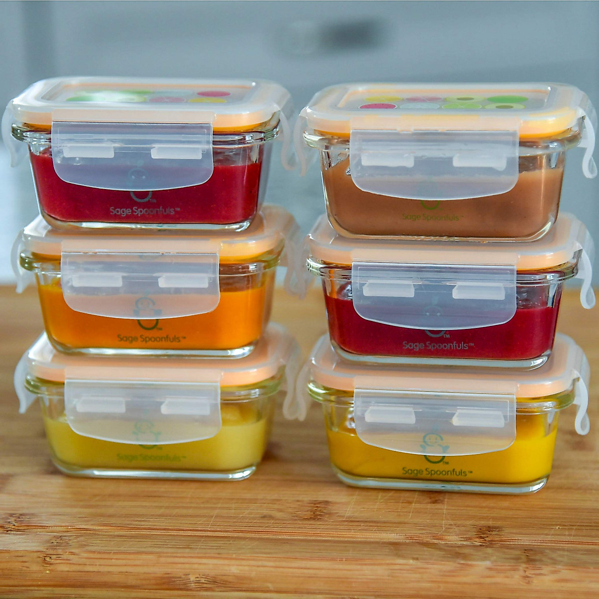 Sage Spoonfuls Glass Baby Food Containers with Lids - 6 Pack, 4 oz Baby Food Jars, Durable & Leakproof, Freezer Storage, Reusable Small Glass Baby Food Containers, Microwave & Dishwasher Friendly