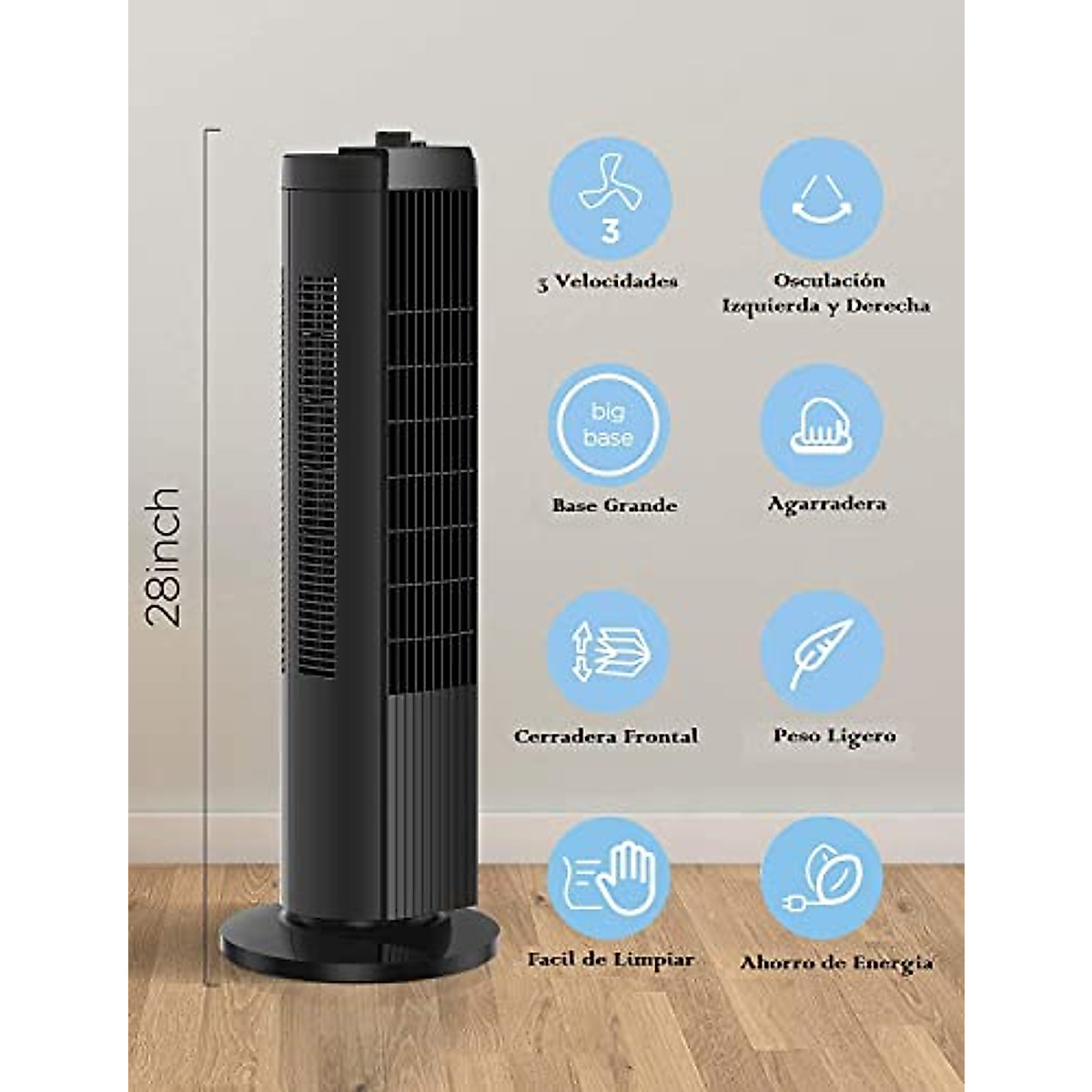 Mainstay 28” Black Tower Fan Model FZ10-19MB for Space Saving Slim Design Saves Energy (Renewed) (Black)