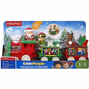 Fisher-Price Little People Toddler Toy Musical Christmas Train with Santa Elf & Reindeer Figures for Ages 1+ Years