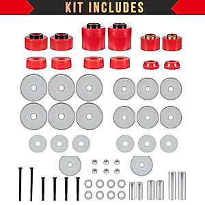 Upgraded Red Body Mount Bushing Set Kit Compatible with 1980-1998 Ford F150 F250 F350 2WD 4WD, Heavy Duty Polyurethane Body Cab Mounts Steel Sleeves and Hardware Replacement Kit 58PCS