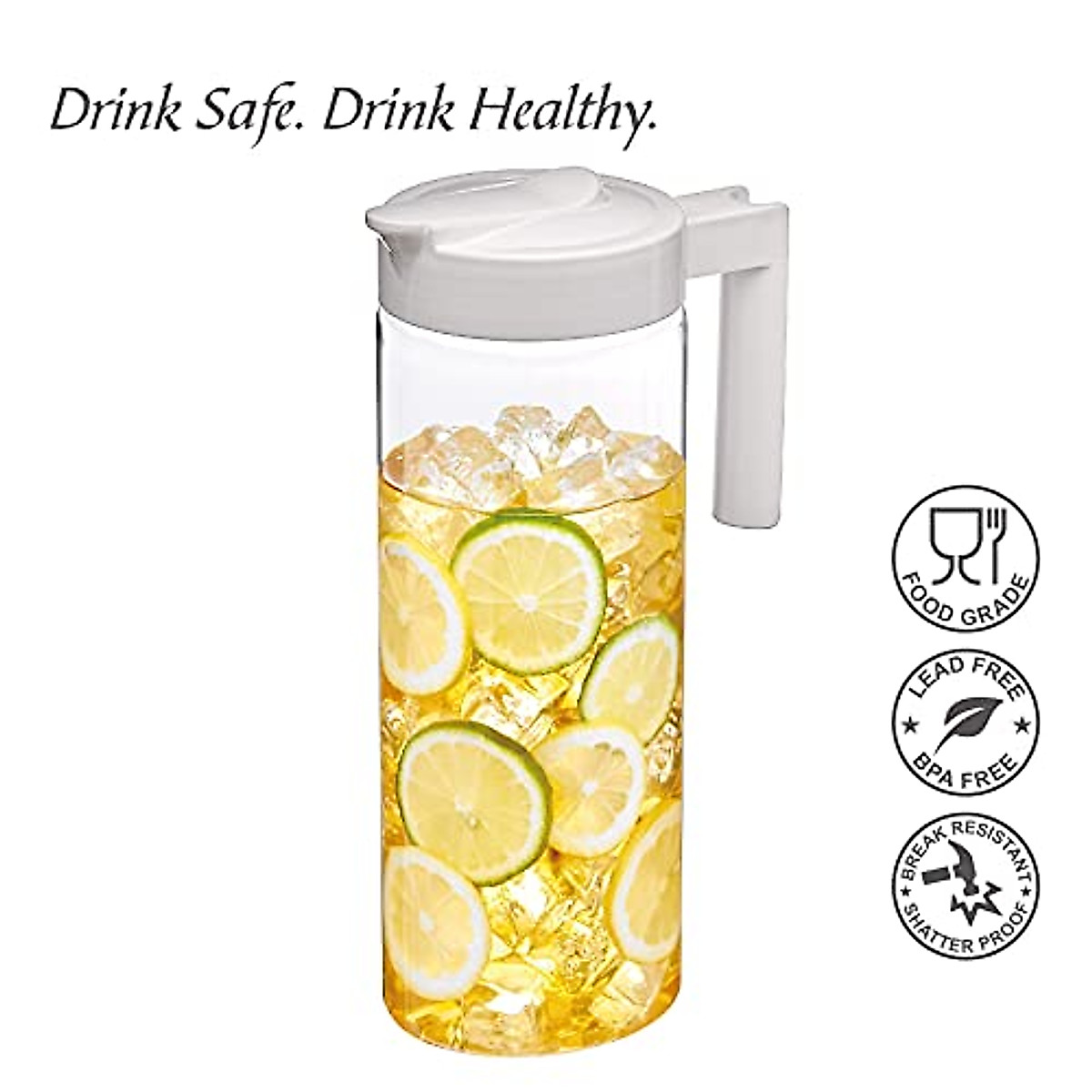 Amazing Abby - Skinny - Tritan Pitcher (64 oz), Unbreakable Plastic Pitcher with Lid, BPA-Free, Heat-Resistant, Dishwasher-Safe, Great for Both Iced and Hot Drinks, Indoors and Outdoors, White