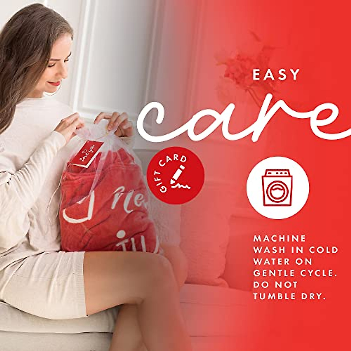 EasyFluffy I Love You Blanket - Girlfriend Gifts for Girlfriends and Boyfriends - Inspirational Blankets for Women - Couples Blanket - Love Gifts - Hug Blanket, Throw 50” x 60” (Red)