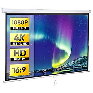 Smartxchoices 80" 16:9 HD Manual Projector Screen with Auto Lock Anti-Crease Home Theater Office Wall Mounted Ceiling Pull Down Projection 1.1 Gain Matte White,View Size: 72 x 40 inches