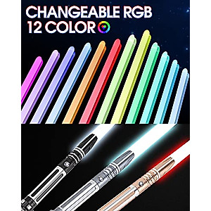 Dueling Light Saber, Motion Control Lightsabers for Adults,Smooth Swing Light Saber with 10 Sound Fonts,RGB 12 Colors Changeable, Metal Hilt for Halloween Cosplay Party,Birthday Gift, Grey,S9