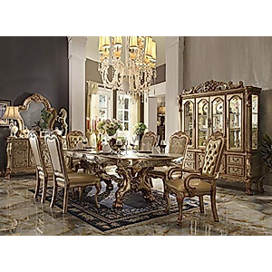 ACME Dresden Dining Table with Trestle Pedestal - - Gold Patina & Bone