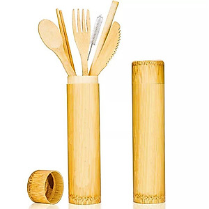Bamboo travel utensils set with case, Bamboo set utensils, bamboo travel utensil set, bamboo Fork, Knife, Spoon, Portable Utensils for Travel, Ecofriendly, Portable, Sustainable