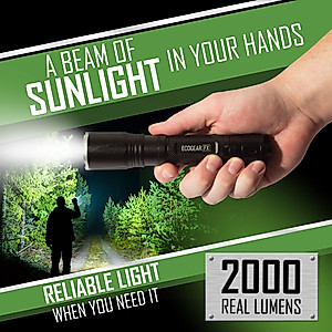 EcoGear FX TK2000 Tactical Flashlight Kit - Delivering 2000 Lumens Max, 3 Light Modes with Instant Strobe Light, Adjustable Focus Zoom, USB Rechargeable with a 5000mAh High Power Battery