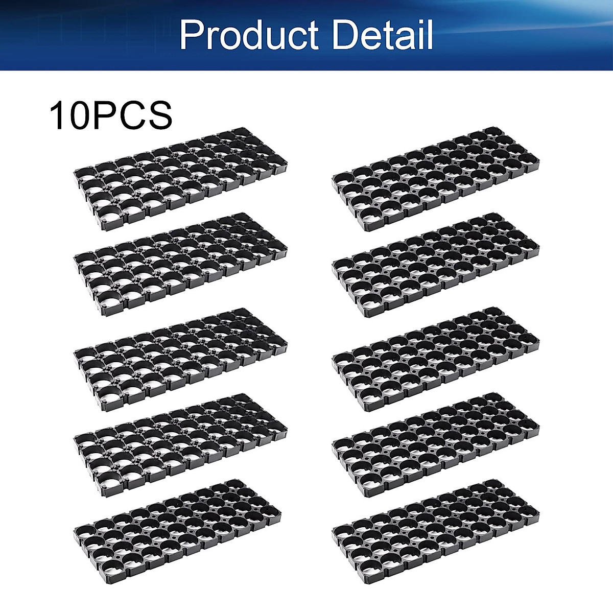 Bettomshin 10Pcs 4x10 Cell Spacer 18650 Lithium Battery Plastic Holder Bracket for DIY Battery Pack 18.5mm Hole Dia