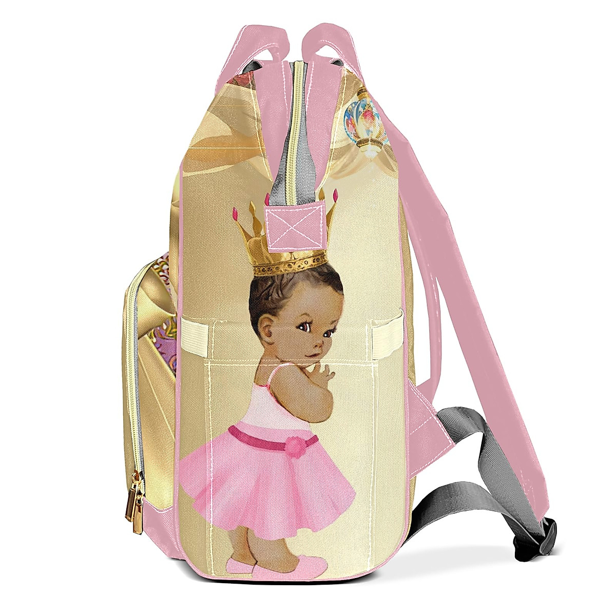 XIUCOO Custom Pink Gold Baby Girl Diaper Bag Backpack with Name Personalized Nappy Shoulders Bag Women Men Gifts 10.83 x 6.69 x15 inch (LxWxH)