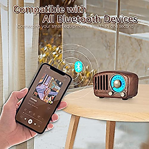 Vintage Radio Retro Bluetooth Speaker- Greadio Walnut Wooden FM Radio with Old Fashioned Classic Style, Strong Bass Enhancement, Loud Volume, Bluetooth 5.0 Wireless Connection, TF Card & MP3 Player