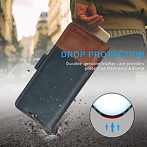 KEZiHOME Genuine Leather Wallet Case for Samsung Galaxy Z Fold 3 5G, RFID Blocking, Card Slots, Flip Kickstand Phone Cover (Navy Blue/Brown)