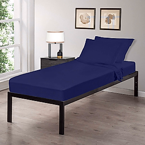 Gilbins Cot Size 30" x 75"x8 Sheet Set 4 Piece Fitted Flat 2 Pillowcases, Made of Cotton, Perfect for Camp Bunk Beds/RVs/Guest Beds Navy