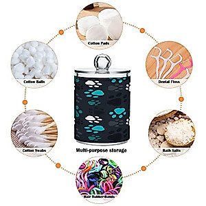 Kigai Cute Paw Prints Qtip Holder Dispenser - 14OZ Clear Plastic Apothecary Jars Food Storage Jar with Lids Bathroom Canister Organizer for Coffee, Tea, Candy, Floss (2Pack)
