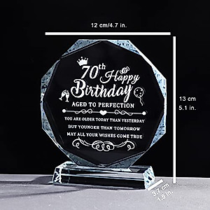 YWHL Happy 70th Birthday Gifts for Men Women Laser Engraving 70 Years Old Birthday Glass Plaque Keepsake for Grandparents Meaningful Birthday Presents for Someone Who Is Turning 70 Years old