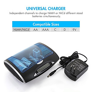 Tenergy Rechargeable D Batteries and T9688 LCD Smart Charger for NIMH/NICD AA/AAA/C/D/9V Batteries, 4 Pack D Size Battery Cells and LCD Charger
