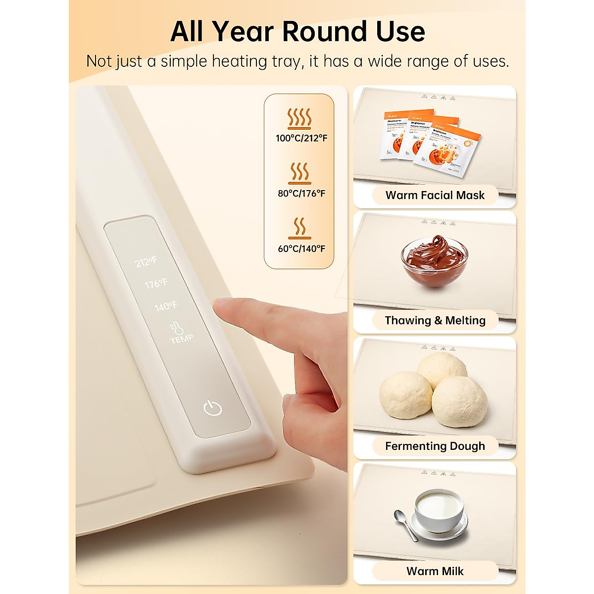 Food Warming Mat, Electric Warming Tray Full Surface for Keep Food Warm, Foldable Heater Food Pad with 3 Temperature Settings, Food Warmer for Parties Buffets Gatherings Holidays Daily Use, White