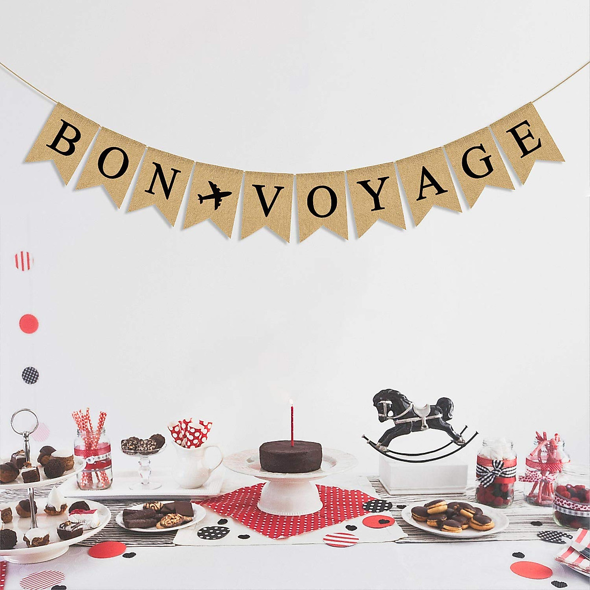 Jute Burlap Bon Voyage Banner with Airplane Retirement, Travel Theme, Cruise Party Decoration