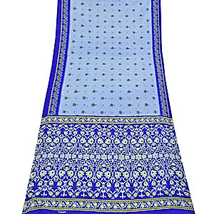 Peegli Indian Vintage Blue Silk Blend DIY Fabric Casual Dress Material Printed Textile