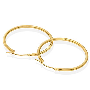 14k Gold Round Polished Hoop Earrings, (50mm) 2" Diameter (Yellow Gold)