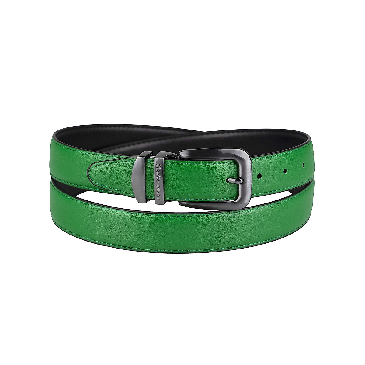 Concitor Reversible Belt EMERALD GREEN Black Bonded Leather Pewter Buckle 44