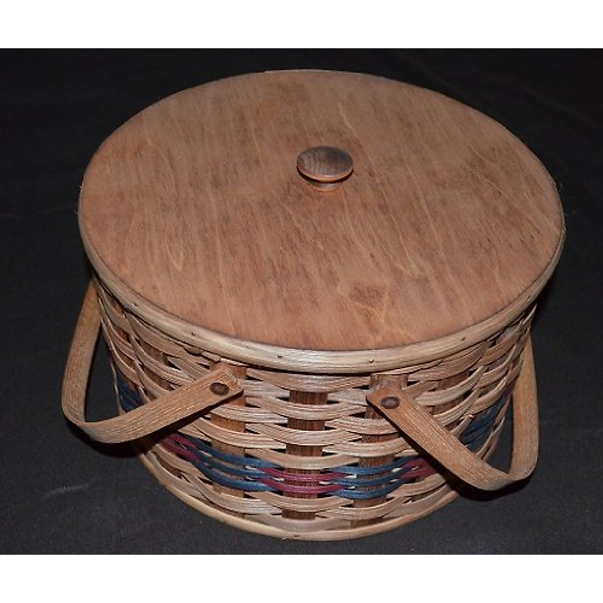 Amish Wares Round Double Pie Basket with Two Swivel Handles, Divider Tray and Lid - Authentic and Collectible Basket Handmade in USA