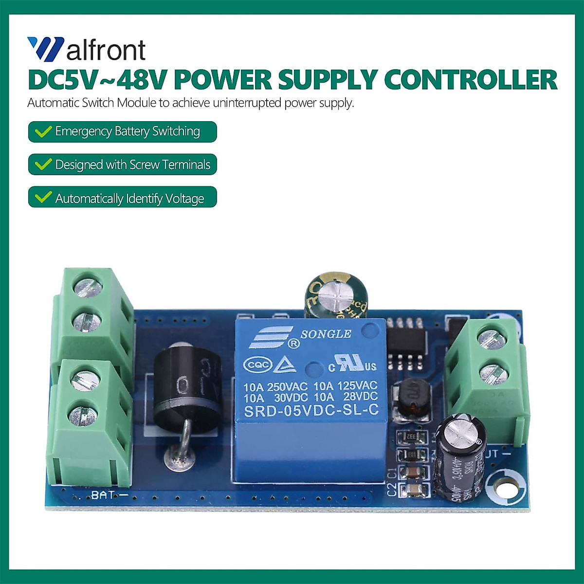 DC Backup Battery Switching Module, 5V~48V 10A Battery Charging Automatic Switch Adapter, Emergency Power Controller Module