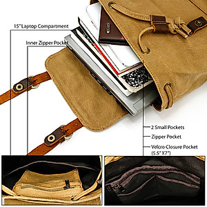 GEARONIC Vintage Canvas Backpack, Casual Daypack Backpacks for Men Women, 15inch Laptop Bag Travel Hiking Camping Rucksack - Khaki