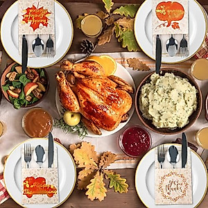 Korlon Tec 36PCS Thanksgiving Cutlery Holder Gold Foil Thanksgiving Table Decor, Thanksgiving Utensil Holder Gifts Set Autumn Fall Harvest Party Favor Dinner Table Decorations