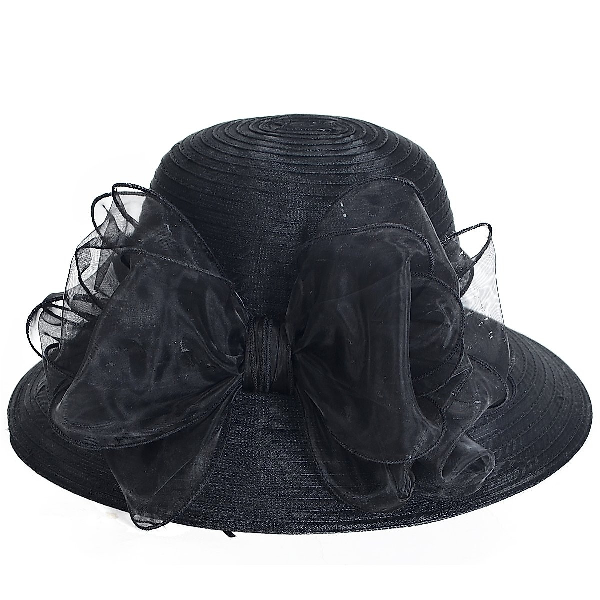 VECRY Lady Derby Dress Church Cloche Hat Bow Bucket Wedding Bowler Hats (Black)