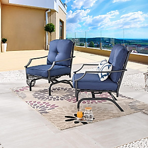 LOKATSE HOME 2 Pieces Outdoor Conversation Furniture Patio Bistro Armchair Set Metal Single Dining Cushion, 2 Chairs, Blue