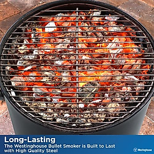 Westinghouse Bullet Smoker - Portable 16-Inch Char Broil Steel Smoker - Features a Black Powder Coated Lid with Porcelain Cooking Grid - Perfect for Outdoors