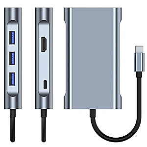 Yirepny USB C Hub, 7 in 1 Multiport Adapter with 4K Output 3 USB 3.0 Ports 100W Pd Charging TF/SD Card Reader USB C to 4K USB C to RJ45 Ethernetr USB C Adapter Silver