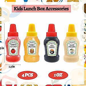 WXOIEOD 4 Pieces Mini Condiment Bottles, Mini Ketchup Bottle, Small Condiment Squeeze Bottles Sauce Container for Lunchbox Bento Box Accessories Travel Honey Salad Dressing