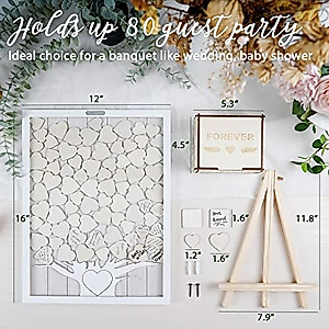 Wedding Guest Book Alternative Heart Drop Box, 16" * 12" White Wooden Rustic Display Shadow Picture Frame for Reception, Farmhouse Decoration Sign In Dropbox for Anniversary Baby Shower Birthday Party