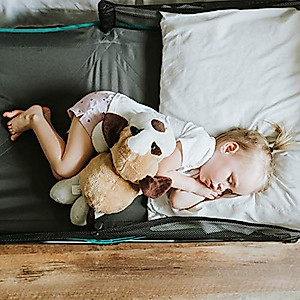 Baby Delight Go with Me Bungalow Deluxe Portable Cot, Toddler Travel Bed, Indoor and Outdoor, Sun Canopy, Grey & Teal