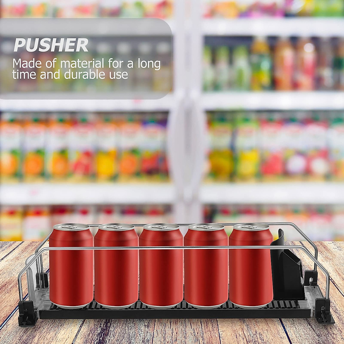 DOITOOL Drink Organizer for Fridge, Supermarket Shelf Pusher Beverage Shelf Glides Refrigerator Bottle Can Organizer, Self-Pushing Soda Can Organizer for Refrigerator, 31.5X9cm