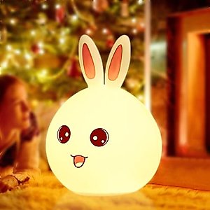 Night Lights for Kids Room, Kawaii Cute Night Light Silicone Bunny Lamp for Toddlers Girls with 7 LED Colors Changing,Tap Control Portable Nursery Nightlight USB Rechargeable Room Decor Stuff Gift