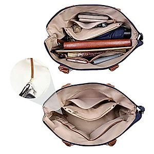 NNEE Water Resistance Nylon Top Handle Satchel Handbag with Multiple Pocket Design - Navy