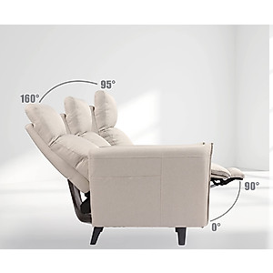 olimix Push Back Recliner Chair Fabric Reclining Chair Padded Seat Backrest, Small Recliner for Small Spaces Single Sofa Home Theater Chairs, Living Room Recliner Sofa 19.7” Seat Width (Beige)
